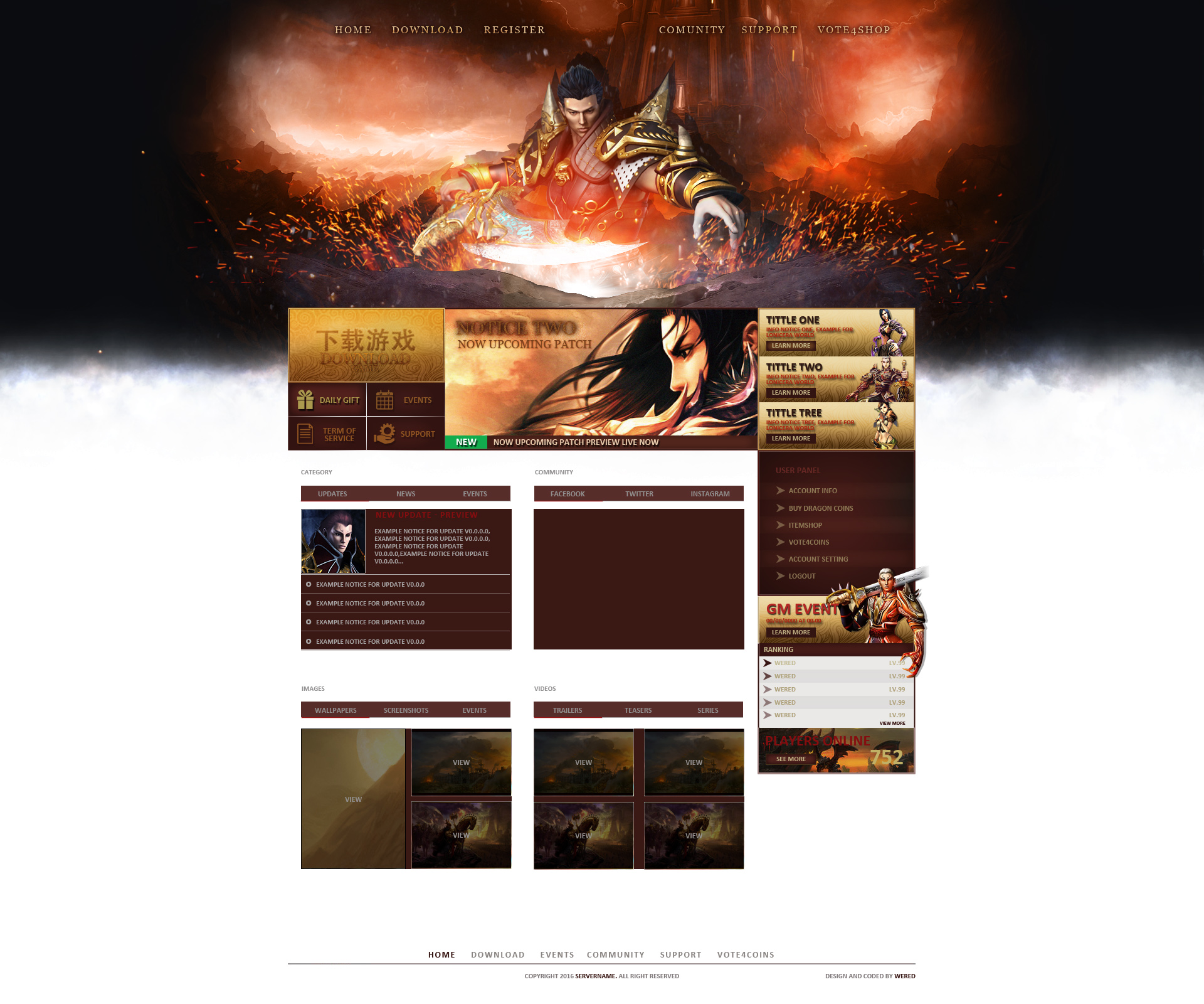 Free MMORPG Website Metin2 PSD - Pixelwork.pl