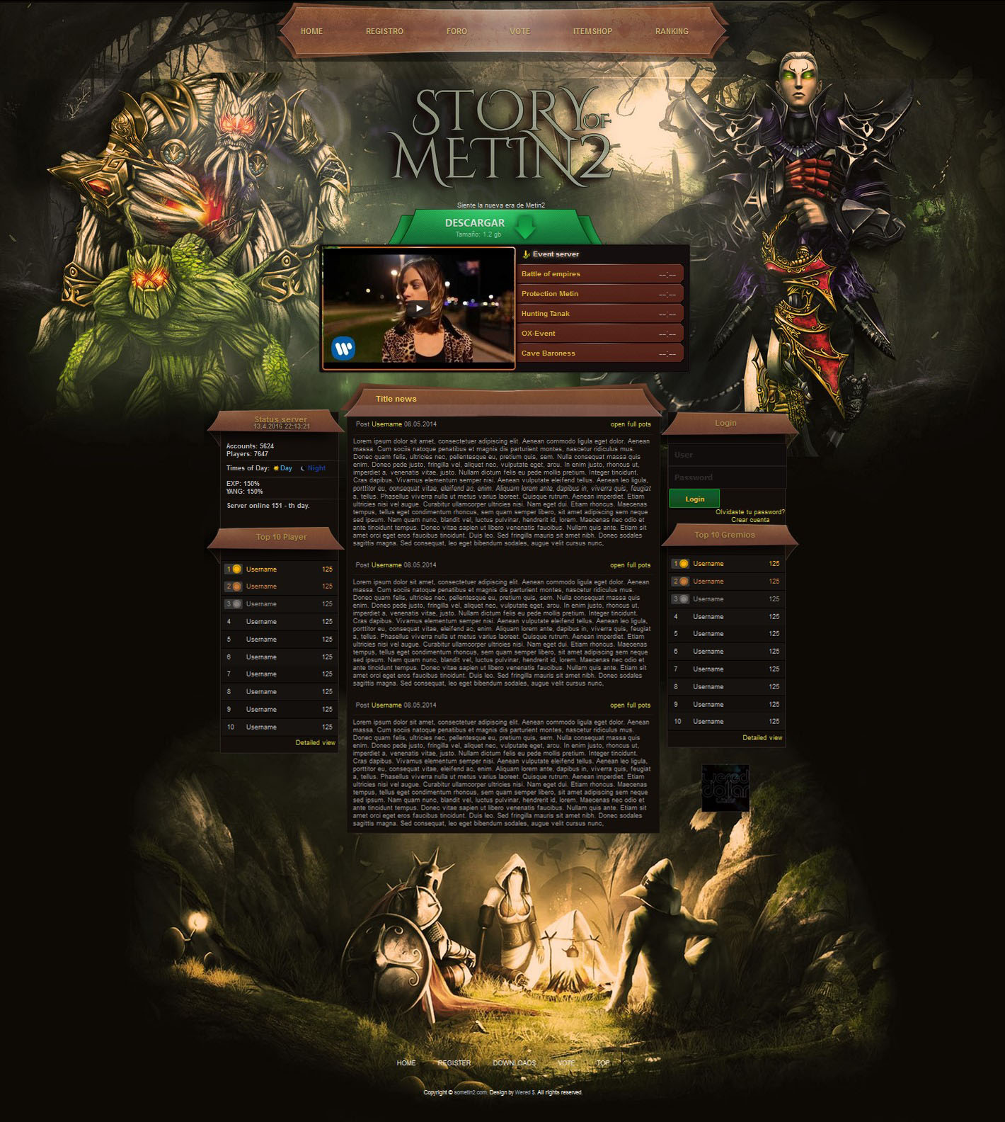Free MMORPG Website Metin2 PSD - Pixelwork.pl